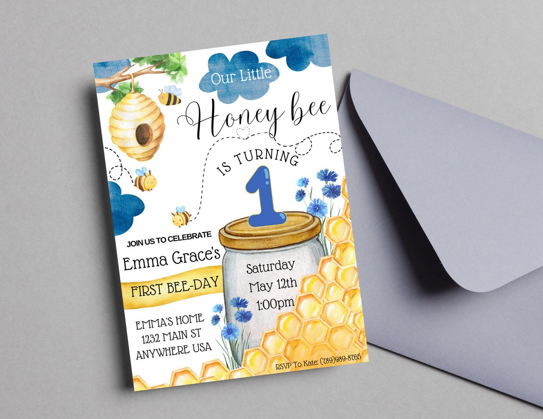 Editable First Bee Day Invitation Bundle, Honey Bee First Birthday Pack ...