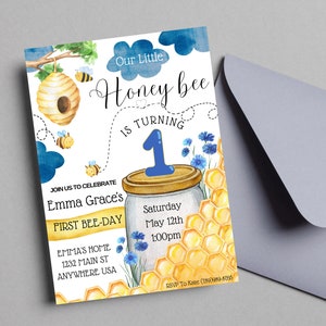 Editable First Bee Day Invitation Bundle, Honey Bee First Birthday Pack ...