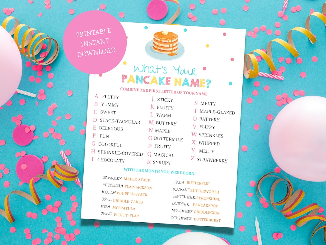 What's Your Pancake Name Party Game & Nametags, Pancake Breakfast ...