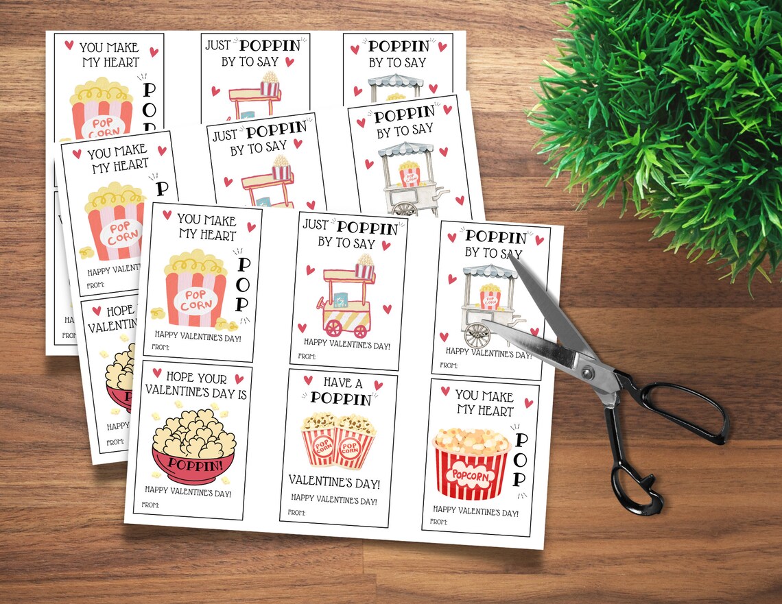 Popcorn Valentine Cards for Kids, Kids Valentine Cards, Popcorn ...