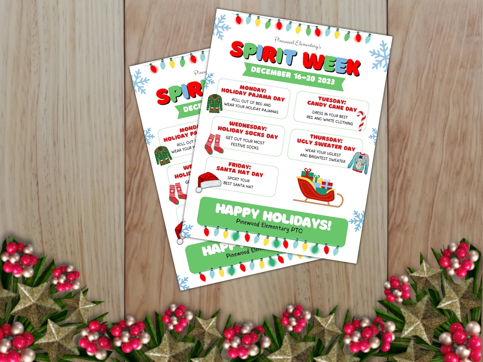 Editable Christmas Spirit Week Flyer Canva Template, School Spirit ...
