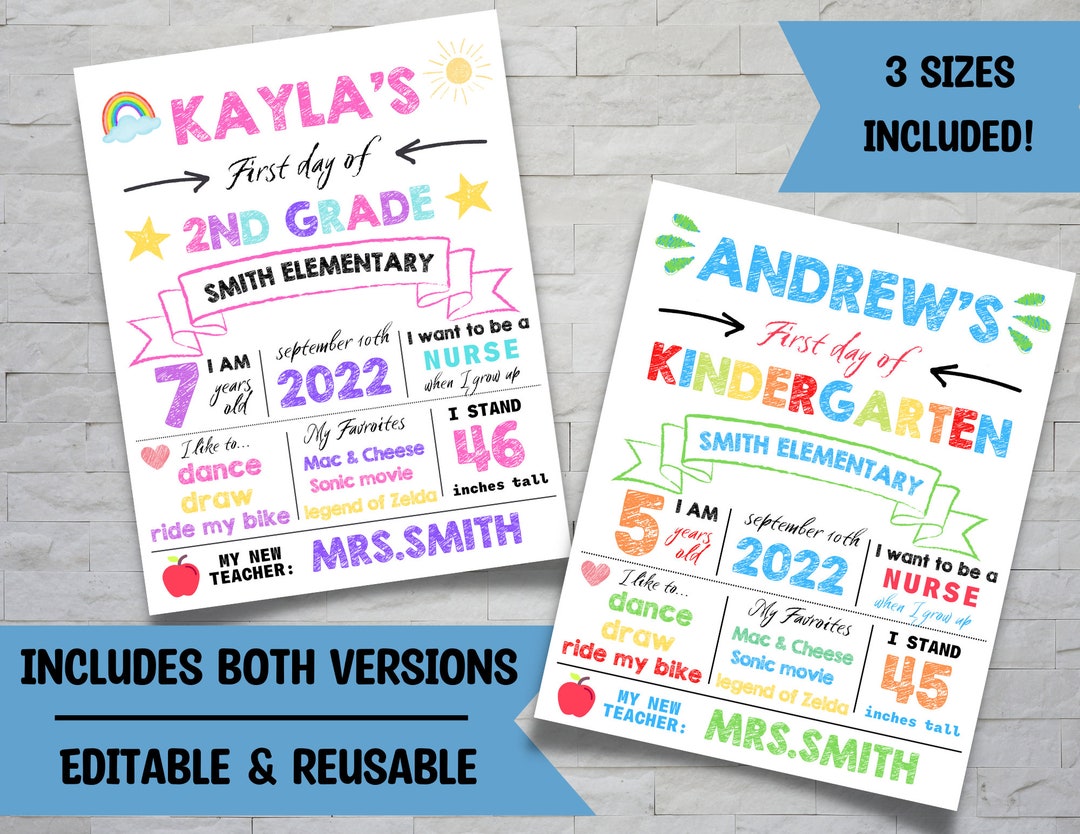 Chalkboard Back to School Sign, First Day or Last Day, Editable and ...