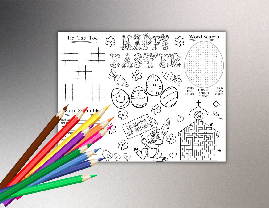 Easter Dinner Brunch Placemat Kids Table Coloring Craft Bible Quote ...