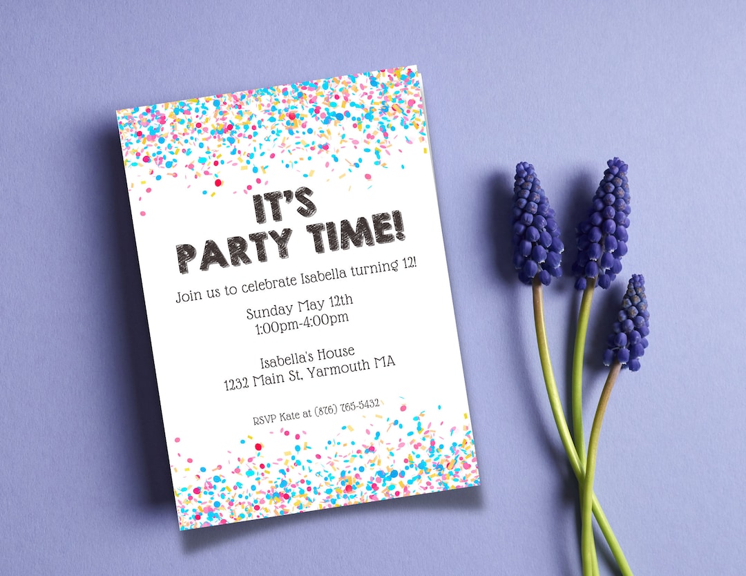 Confetti Party Invitation, It's Party Time, Colorful Invitation ...