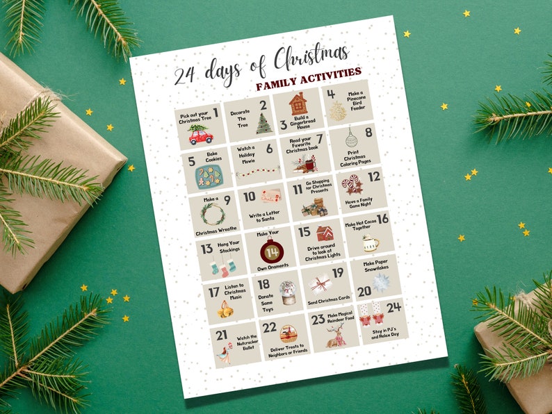 Christmas Countdown Calendar of Fun Family Activities- Printable Advent ...