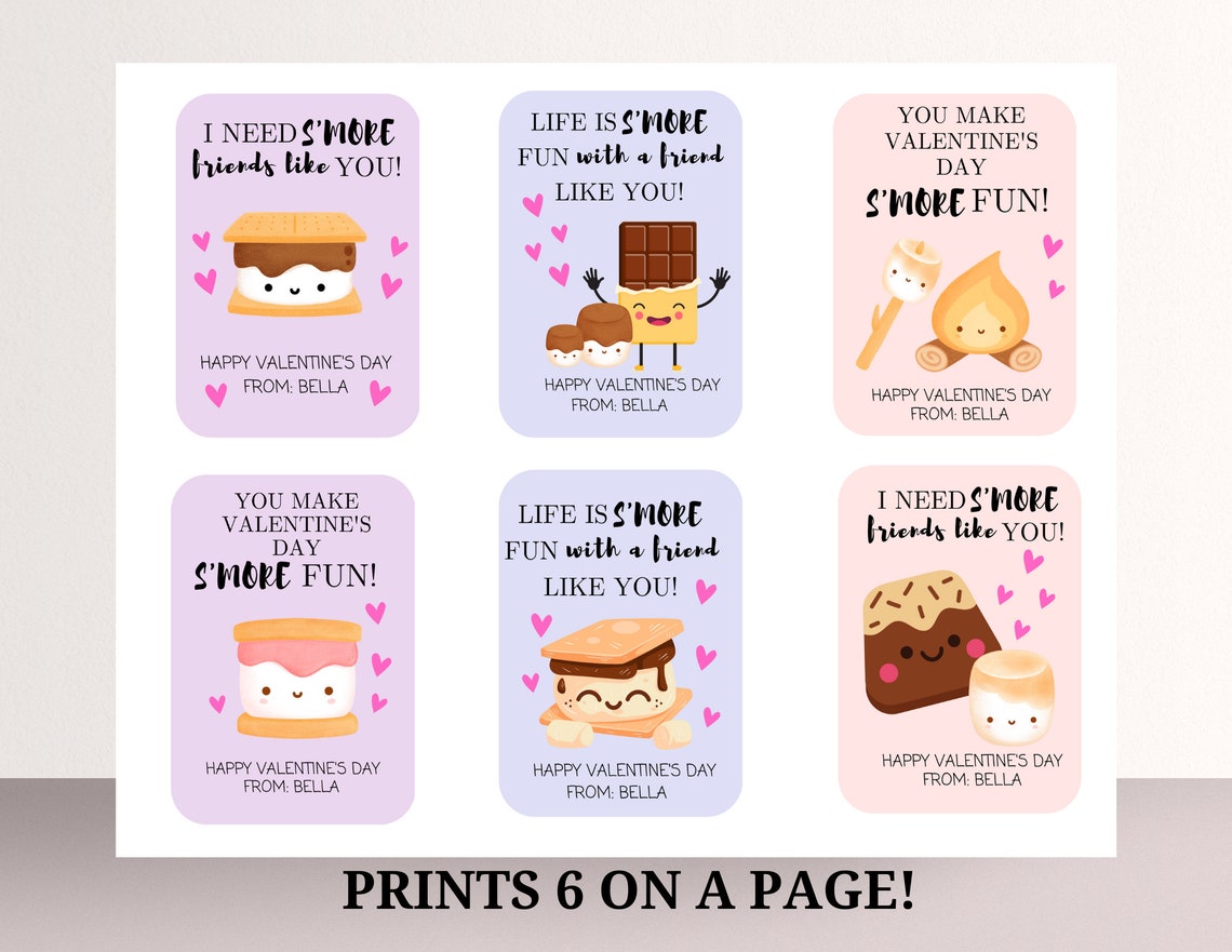 Smore Valentine Cards - Printable - Instant Download - Kids Valentine's ...