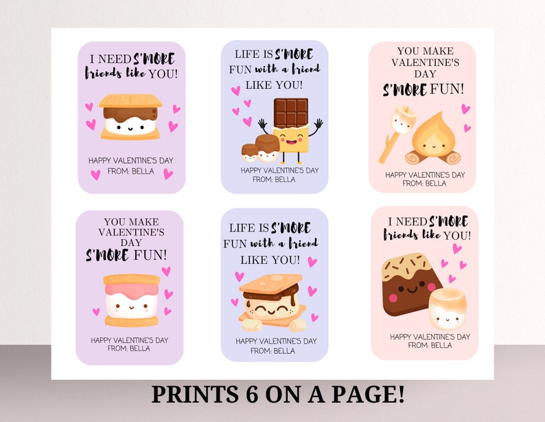 Smore Valentine Cards Printable Instant Download Kids - Etsy