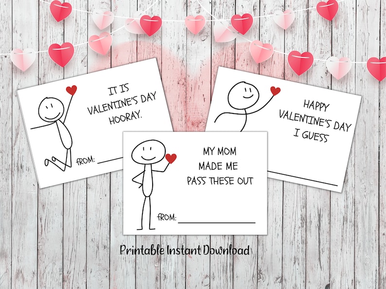 Funny Kids Valentine's Day Cards, Printable Classroom Valentines ...