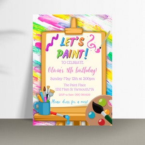 Art Birthday Invitation Party Paint Invites Colorful Painting Theme ...