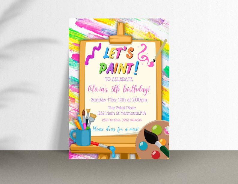 Art Birthday Invitation Party Paint Invites Colorful Painting Theme ...