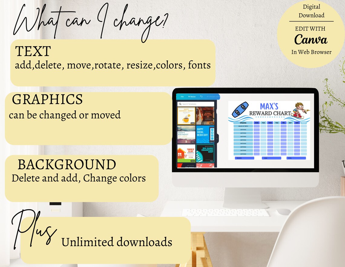 EDITABLE Reward Chart Behavior Chart Wakeboard Chore Chart - Etsy