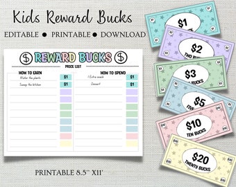 Editable Kids Reward Bucks Printable Mom Bucks, PDF Reward System for ...