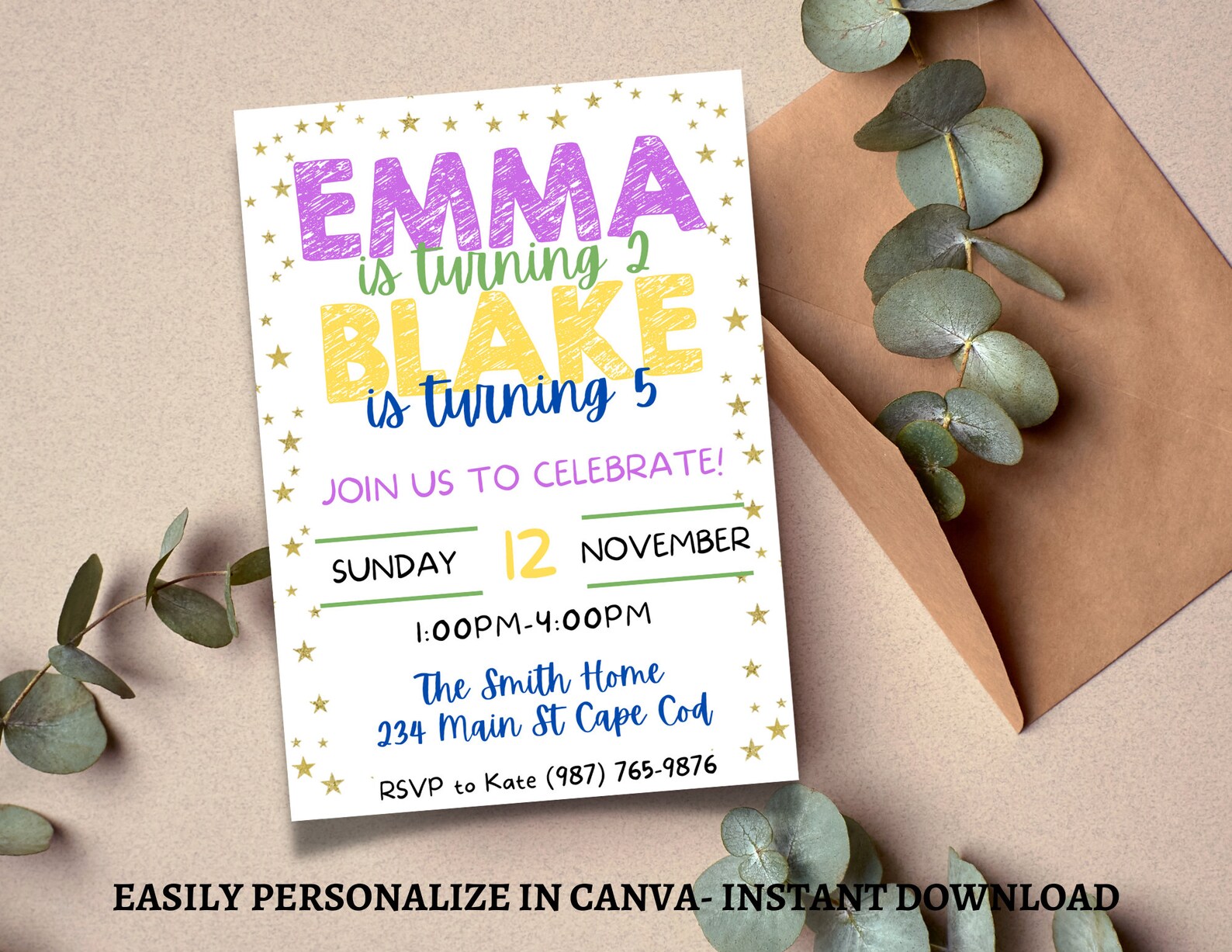 Editable Siblings Birthday Invitation Sibling Invitation - Etsy
