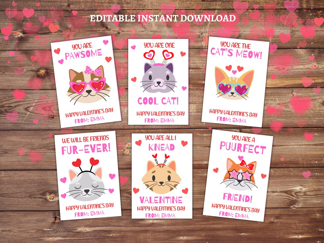 Printable Cat Pun Valentine's Day Cards, Classroom Valentine's Day ...