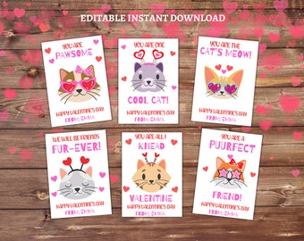 Printable Cat Pun Valentine's Day Cards, Classroom Valentine's Day ...