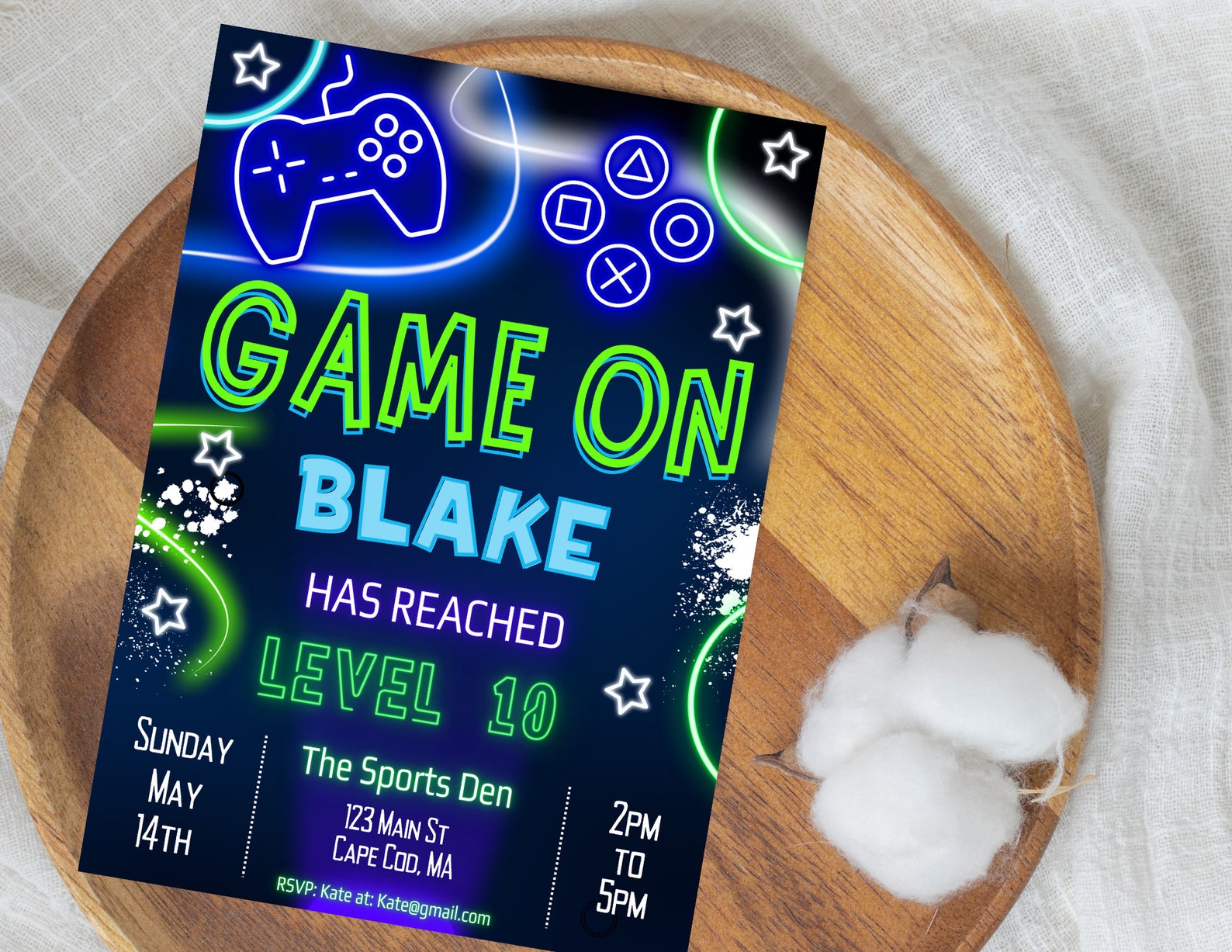 Editable Video Game Birthday Invitation Boy Gamer Birthday Party Neon ...