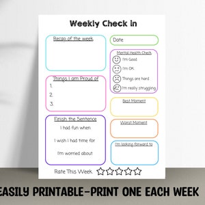 Weekly Check-in for Teens, Teen Mental Health , School | Journaling for ...