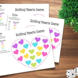 Rolling Hearts Game, Valentines Day Game, Printable Valentines Day Game ...