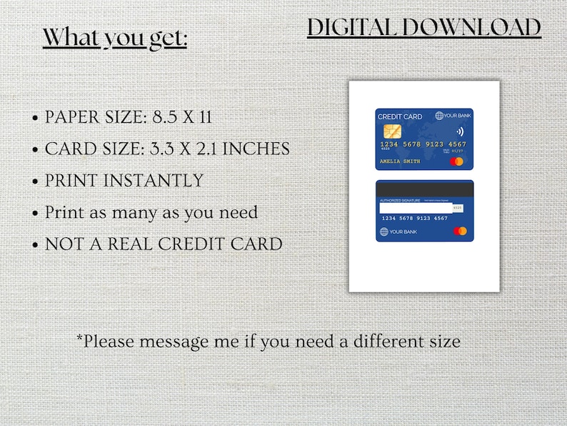 Editable Pretend Play Credit Card for Kids Play Money Toddler Toys, DIY ...