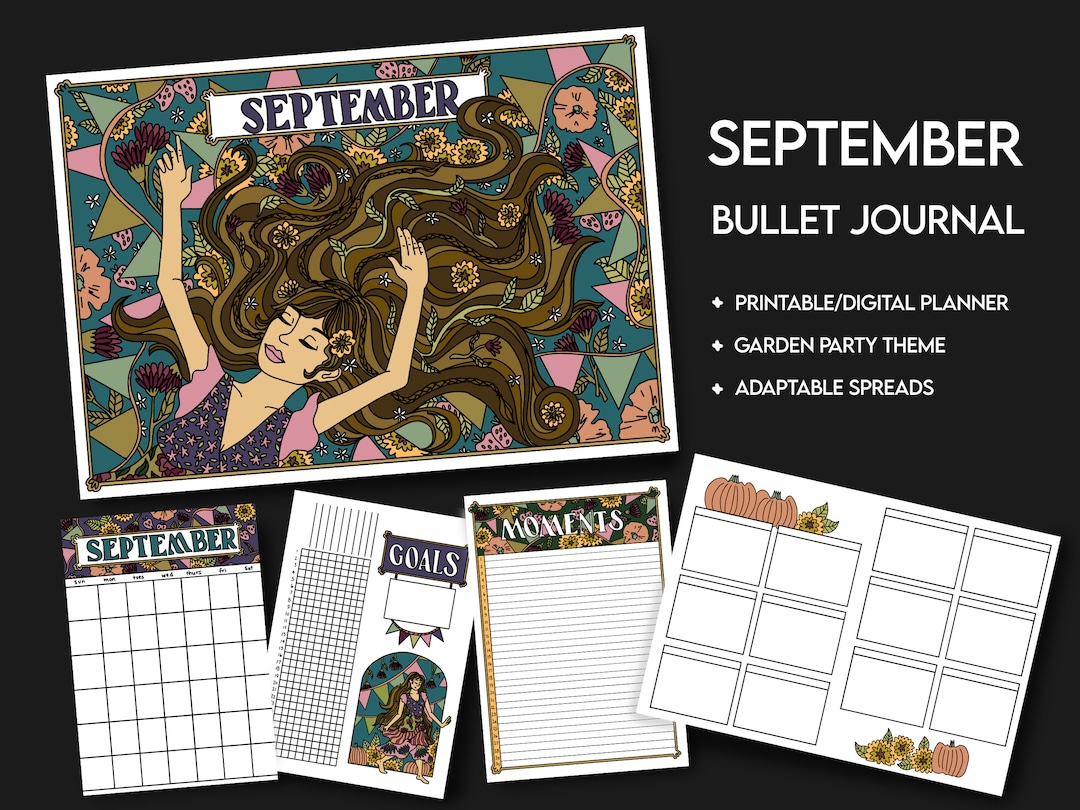 September 2024 Bulleted Journal Digital Download Full Color Garden ...