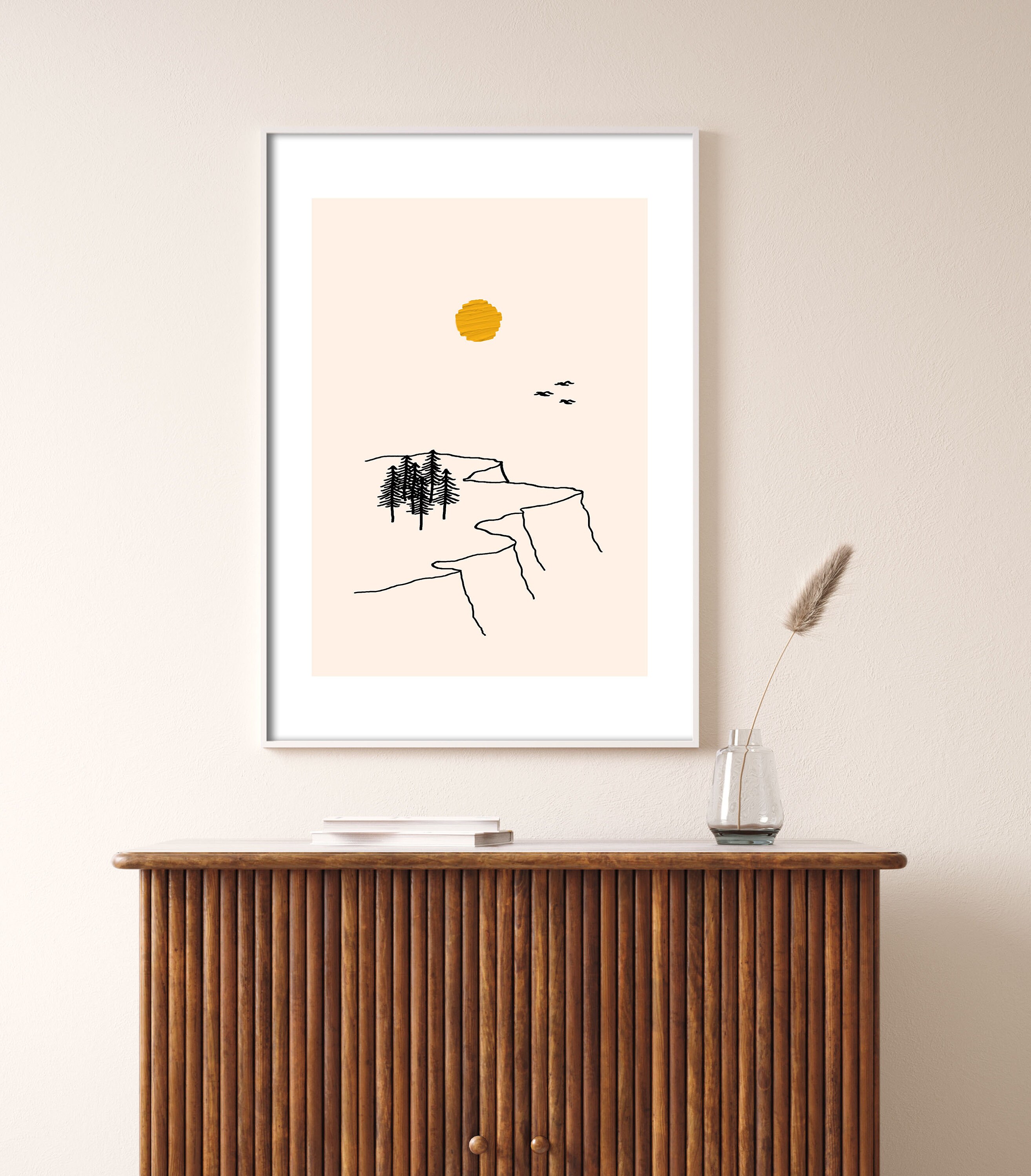 Cliff scenery Abstract line art print Line drawing print | Etsy