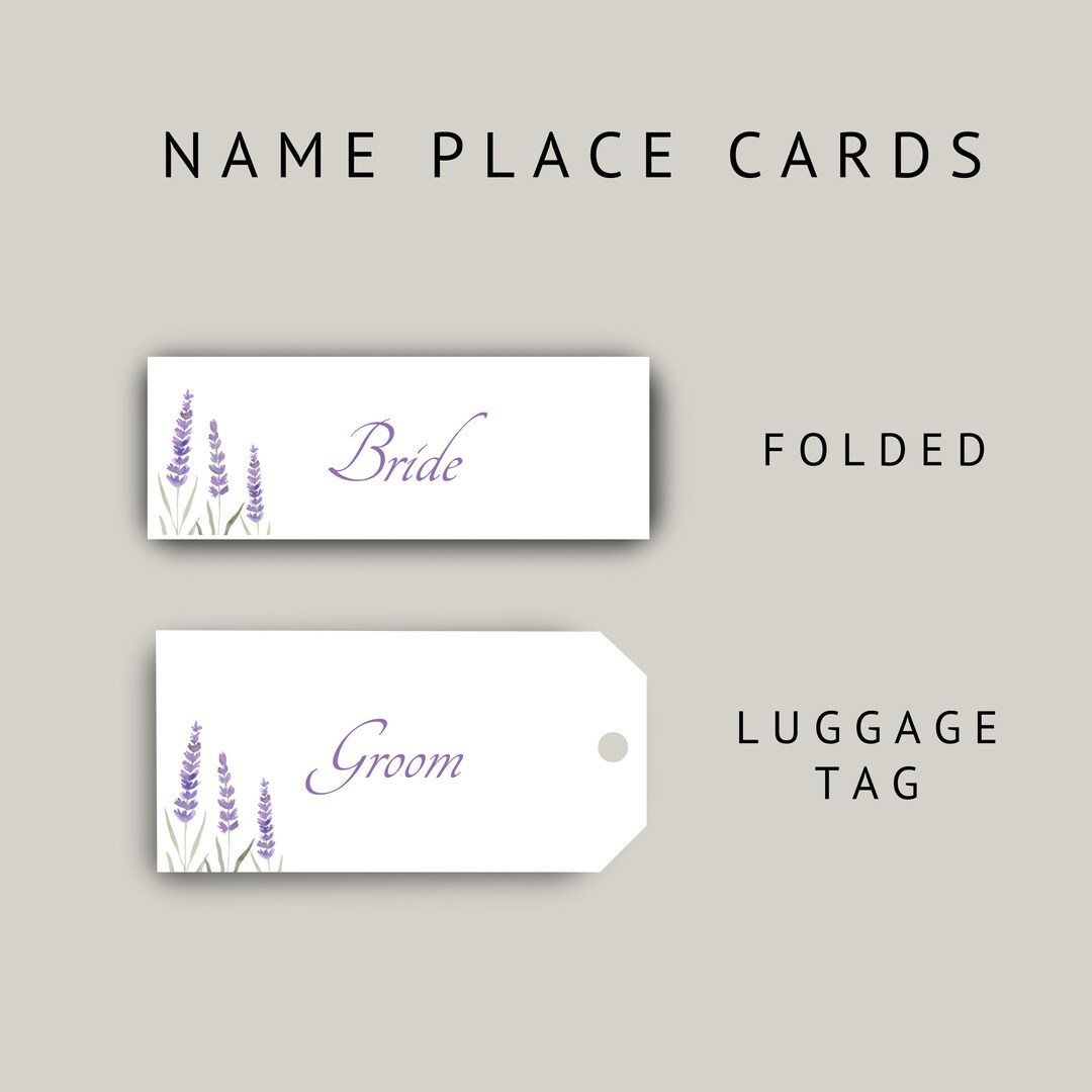 Folded or Tags Name Place Cards - Lavender Name Place Cards - Lilac ...