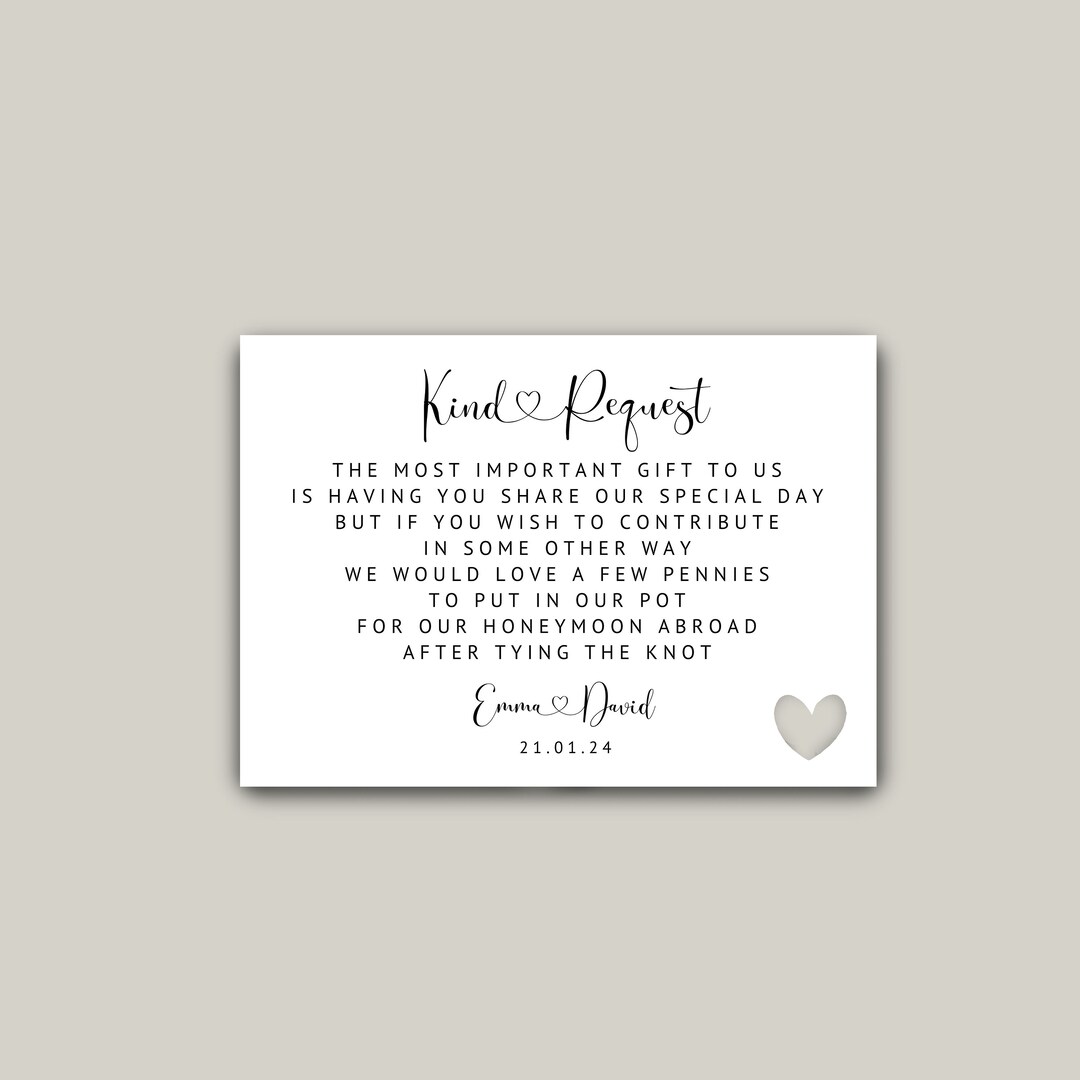 A6 Printed Personalised Invitation Poem Inserts polite Note for Money ...