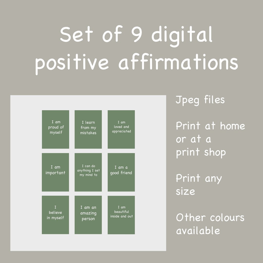 Positive Affirmations Set of 9 Digital Files to Print Kids Bedrooms ...