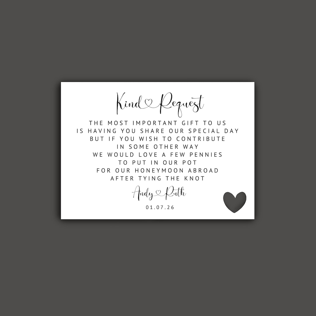 A6 Printed Personalised Invitation Poem Inserts -polite Note for Money ...