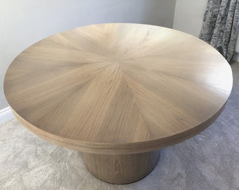 Round 150cm Bespoke Made Oak Barrel Base Table French Polished by ...
