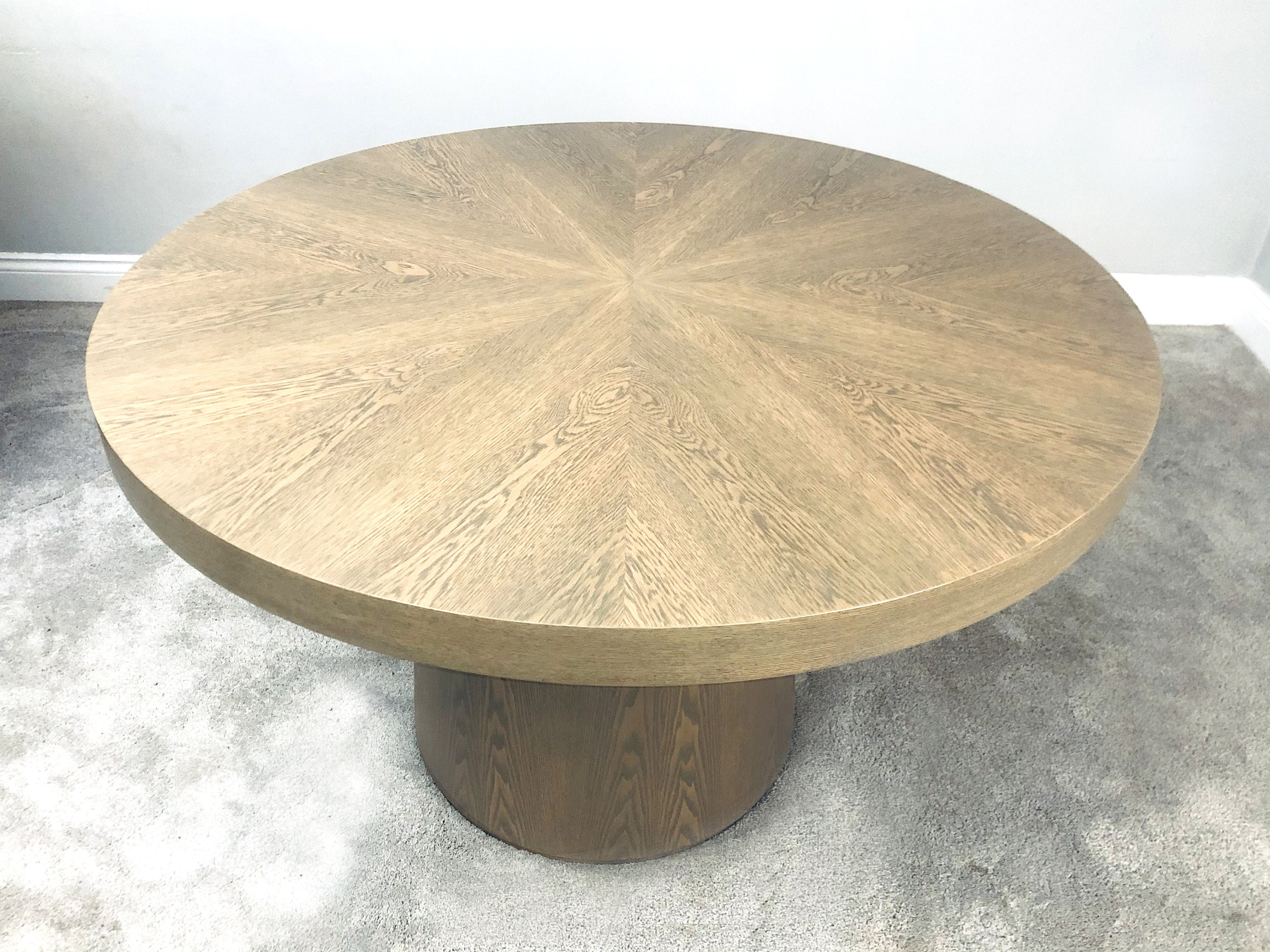 Round oak barrel table french polished by Spruce | Etsy