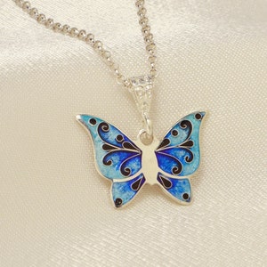 Cloisonne Enamel Butterfly Pendant, Handmade Georgian Enamel, Dainty Necklace Butterfly, Blue ...