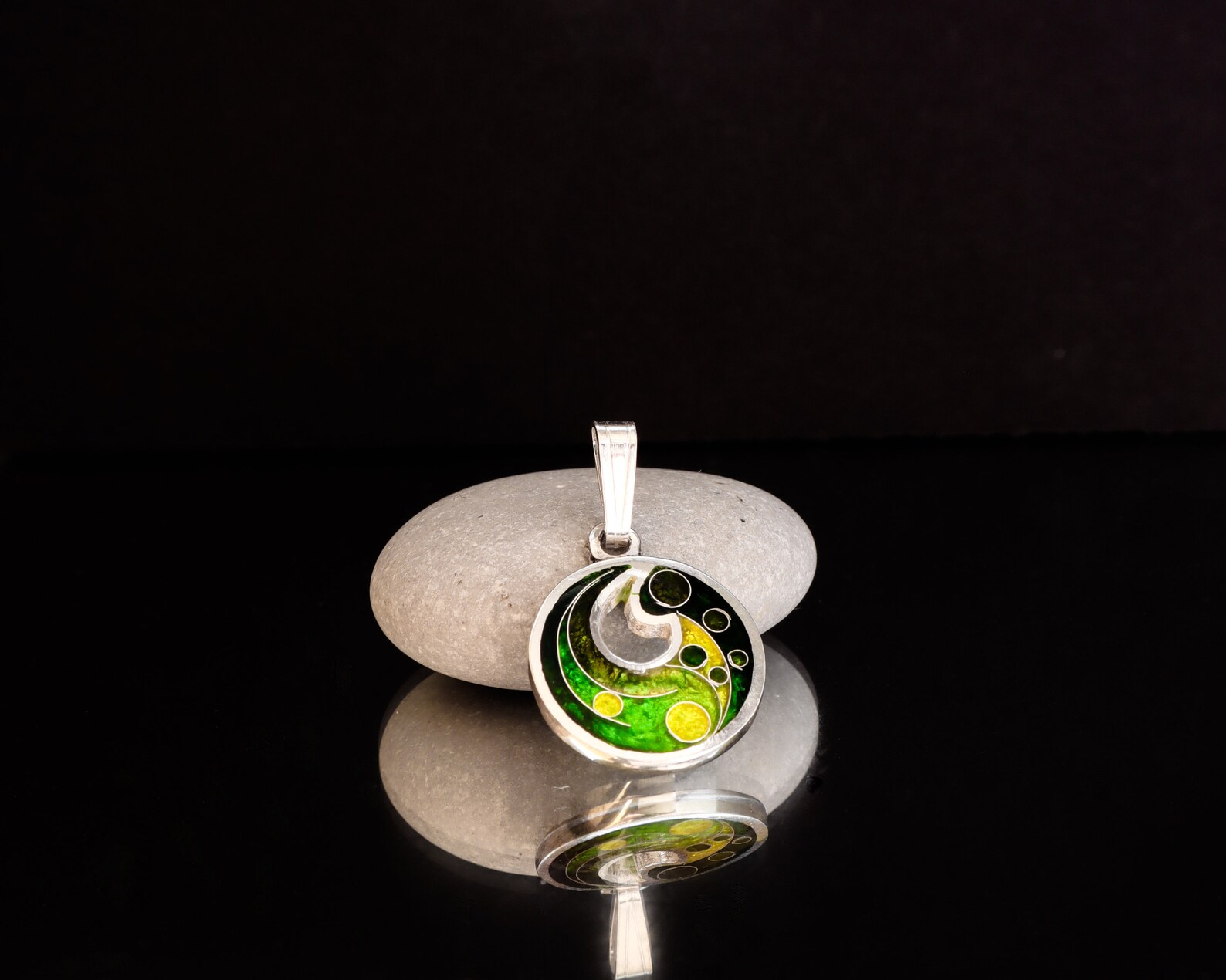 Green Enamel Pendant, Sterling Silver Necklace, Handmade Jewelry ...
