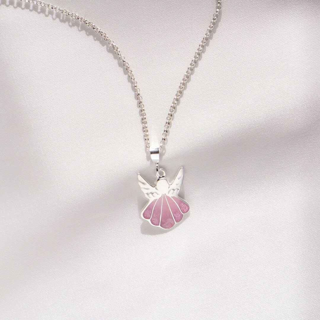 Silver Enamel Angel Pendant, Guardian Angel Necklace, Sterling Silver ...