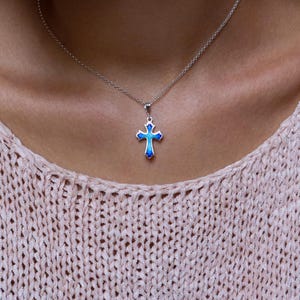 Blue Enamel Cross Pendant, Silver Cross Pendant, Orthodox Cross ...