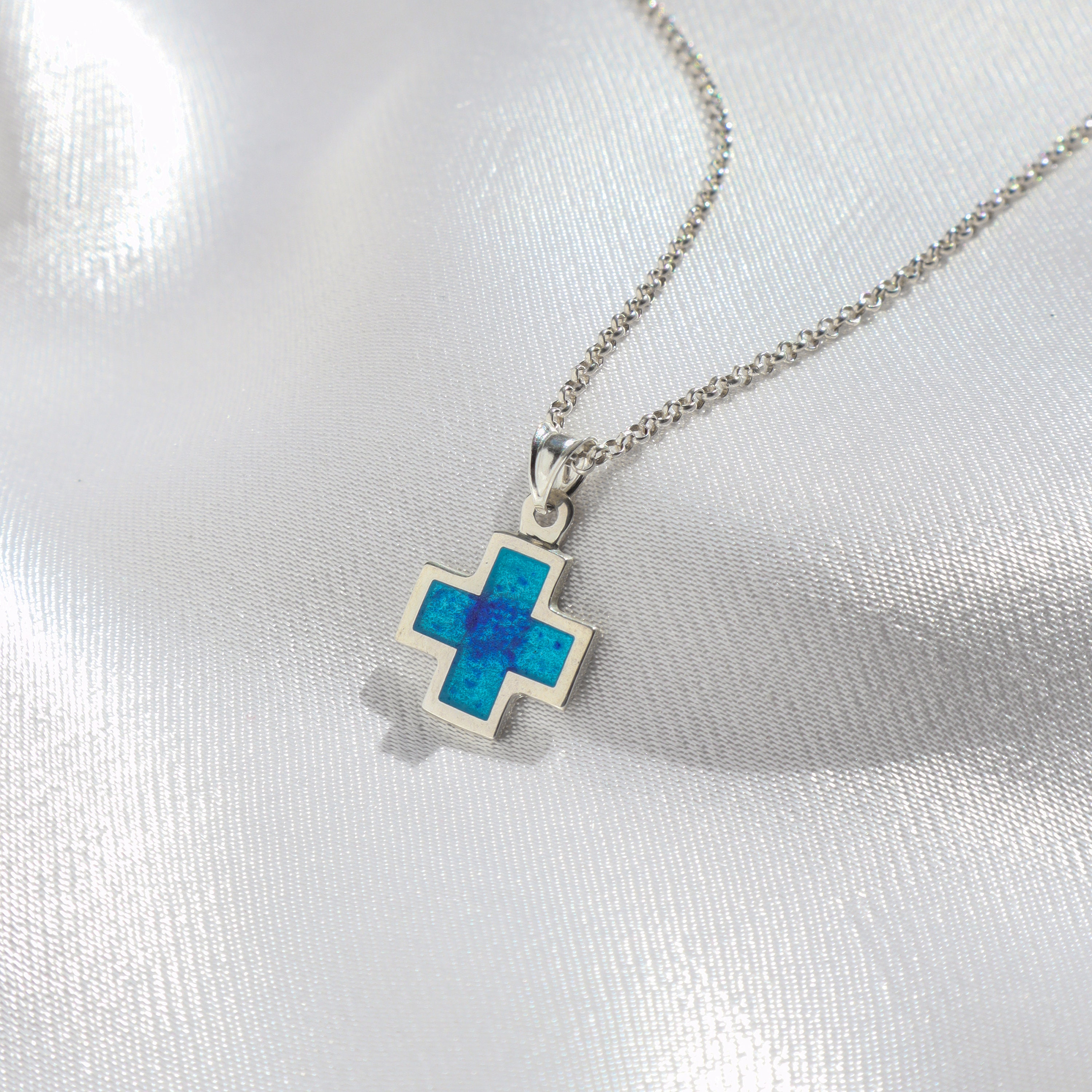 Blue Enamel Cross, Georgian Cloisonne Enamel, Silver Cross Necklace ...