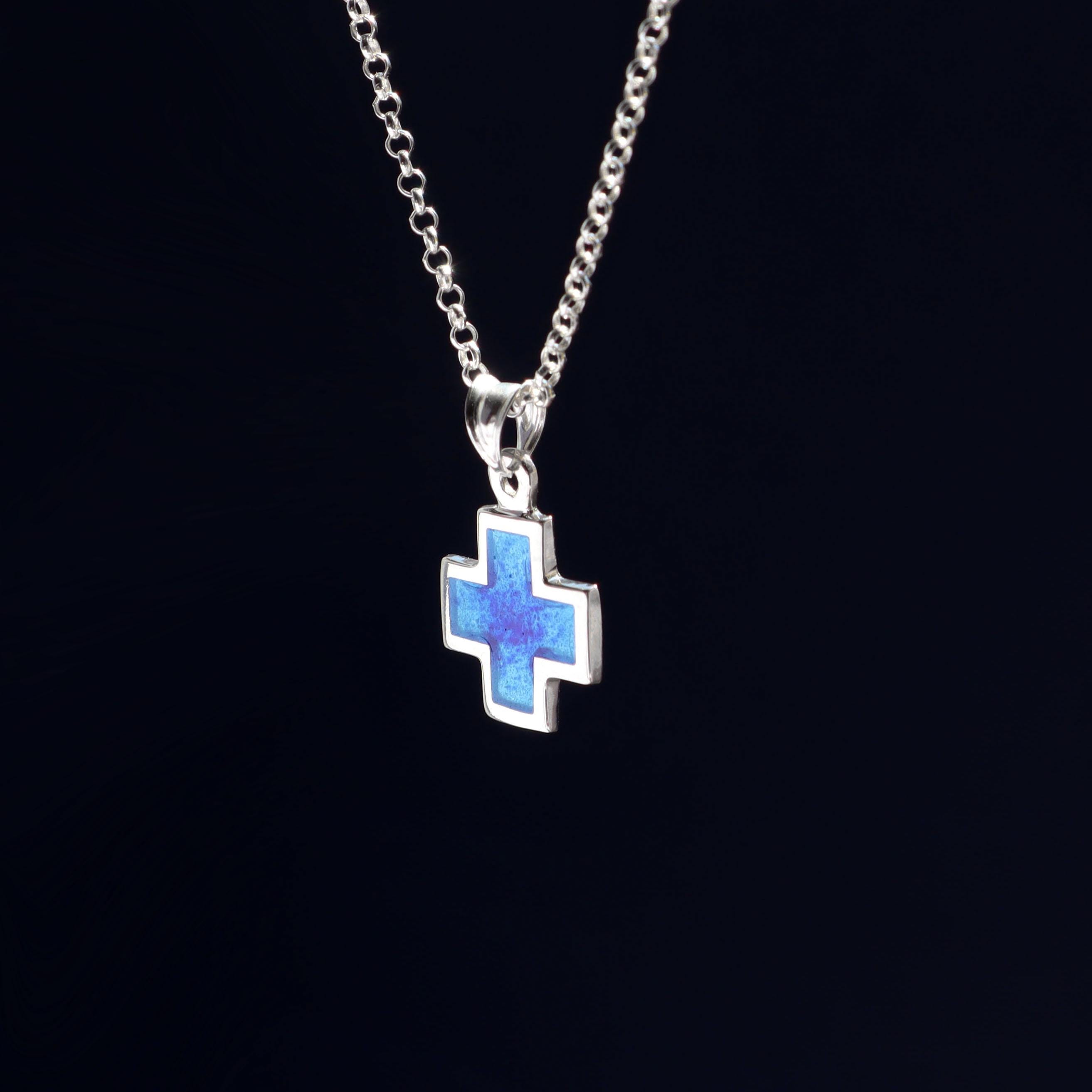 Blue Enamel Cross, Georgian Cloisonne Enamel, Silver Cross Necklace ...