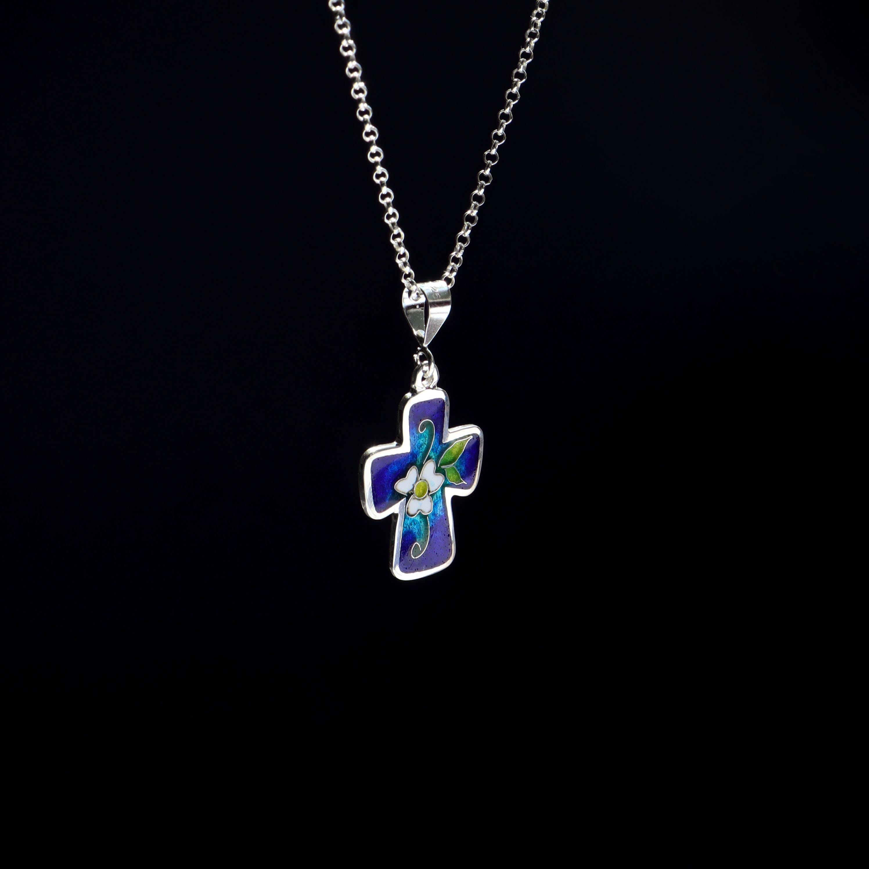 Cloisonne Cross Necklace, Silver Cross Pendant, Orthodox Cross Necklace ...