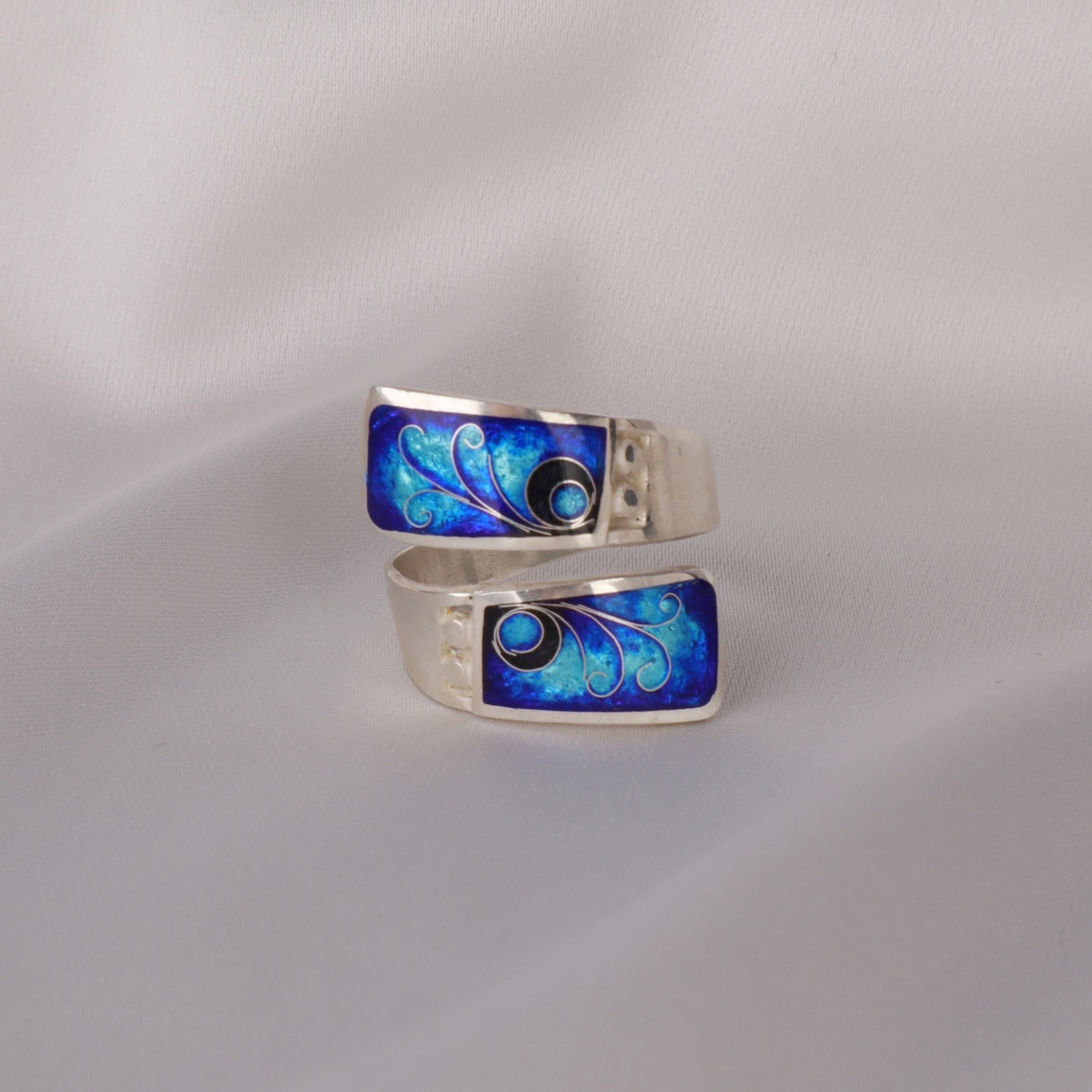 Blue Enamel Ring, Georgian Cloisonne Enamel, Sterling Silver Adjustable ...