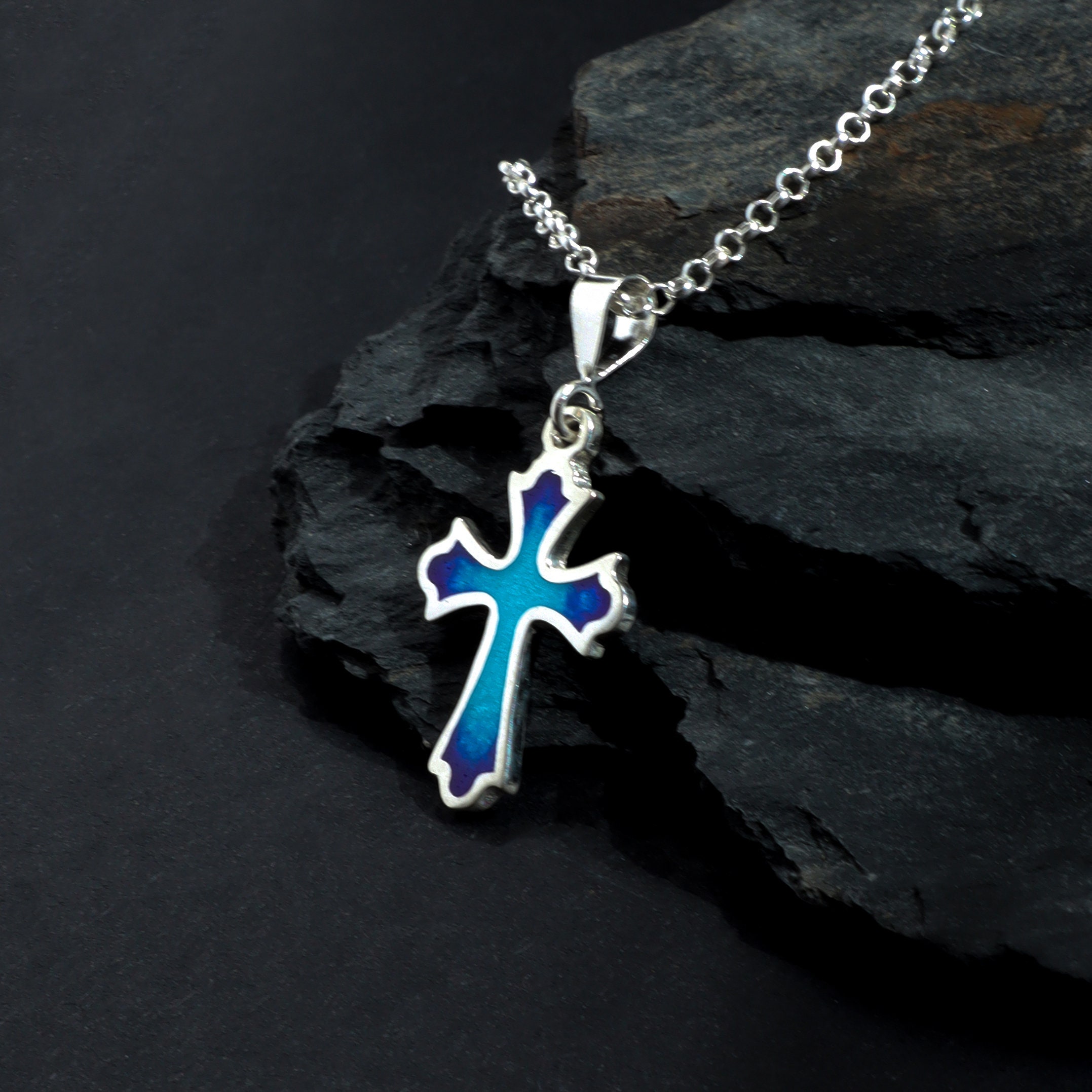 Blue Enamel Cross Pendant, Silver Cross Pendant, Orthodox Cross ...