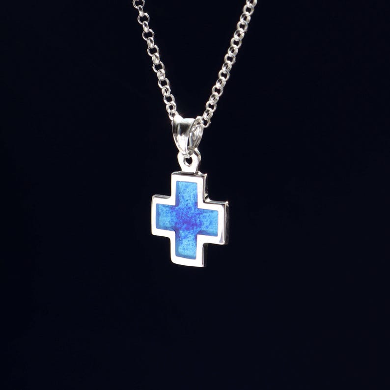 Blue Enamel Cross, Georgian Cloisonne Enamel, Silver Cross Necklace ...