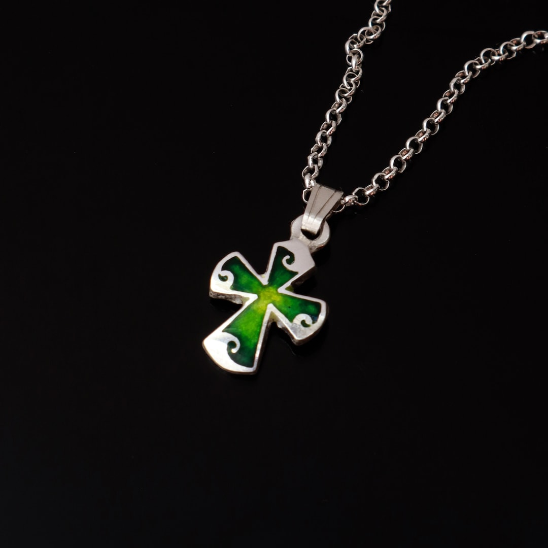 Cloisonne Cross Necklace, Orthodox Cross Necklace, Handmade Sterling ...