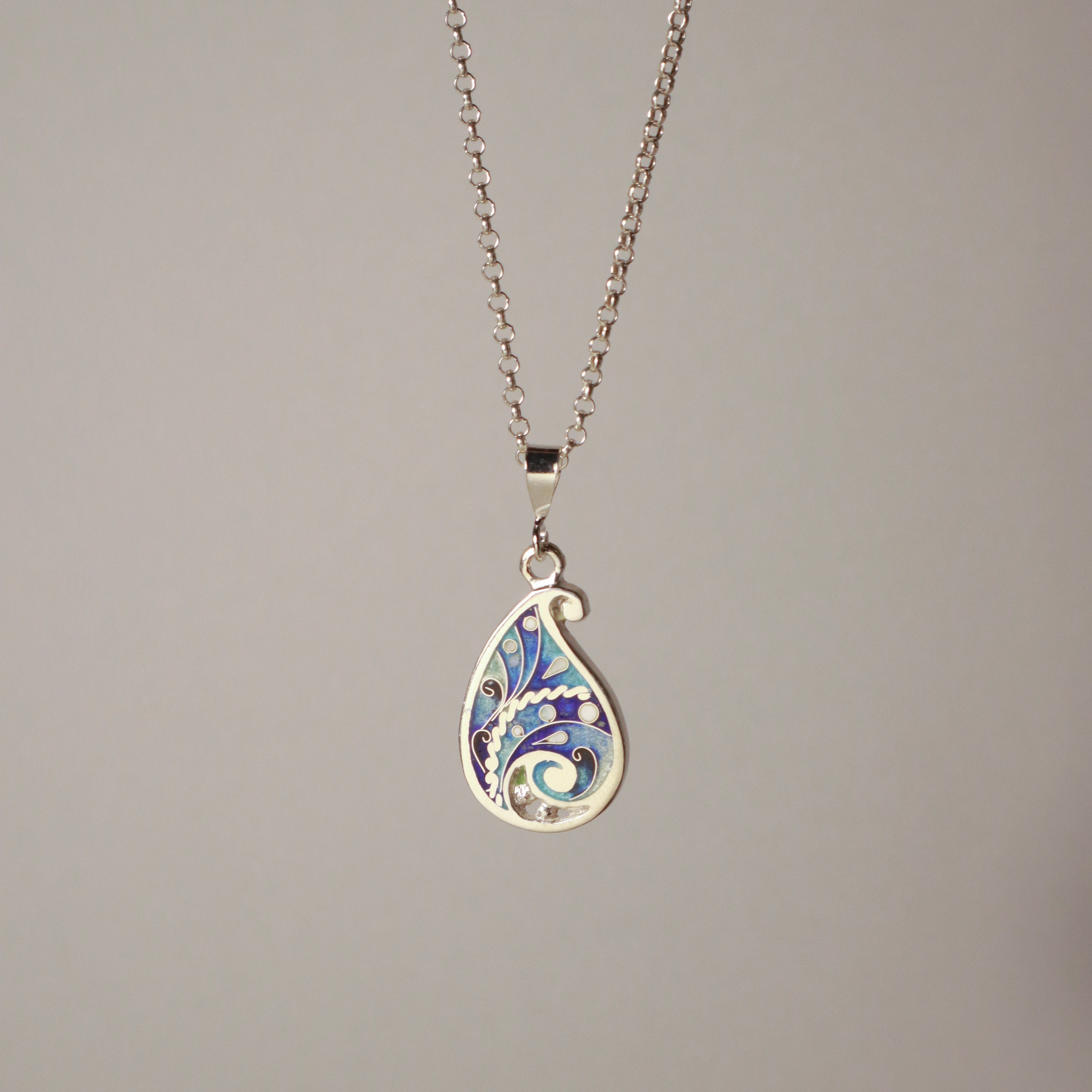 Blue Cloisonne Necklace, Sterling Silver Pendant, Jewelry Handmade ...