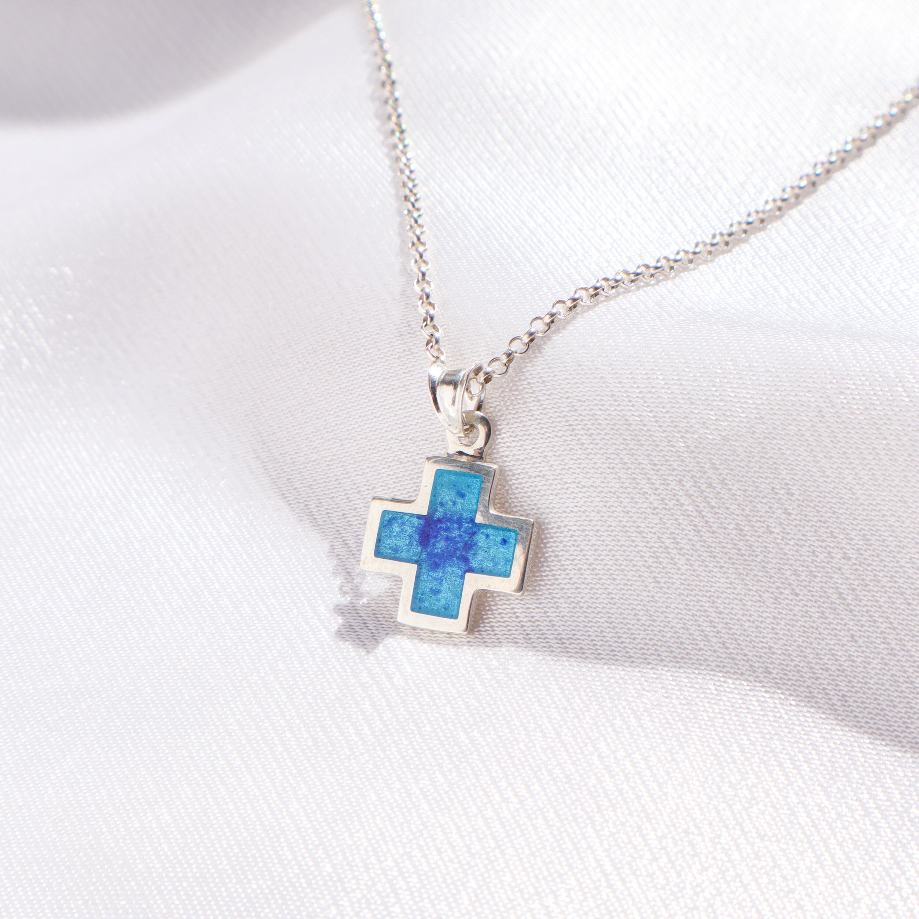 Blue Enamel Cross, Georgian Cloisonne Enamel, Silver Cross Necklace ...