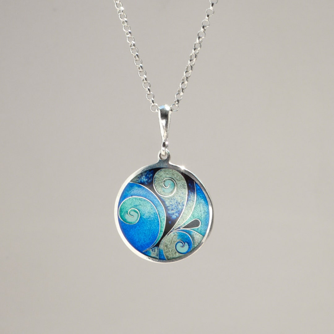 Blue Cloisonne Pendant Fine Silver Enamel Necklace Unique - Etsy