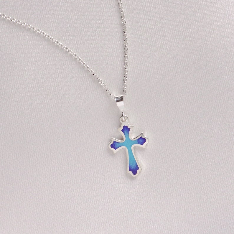 Blue Enamel Cross Pendant, Silver Cross Pendant, Orthodox Cross ...