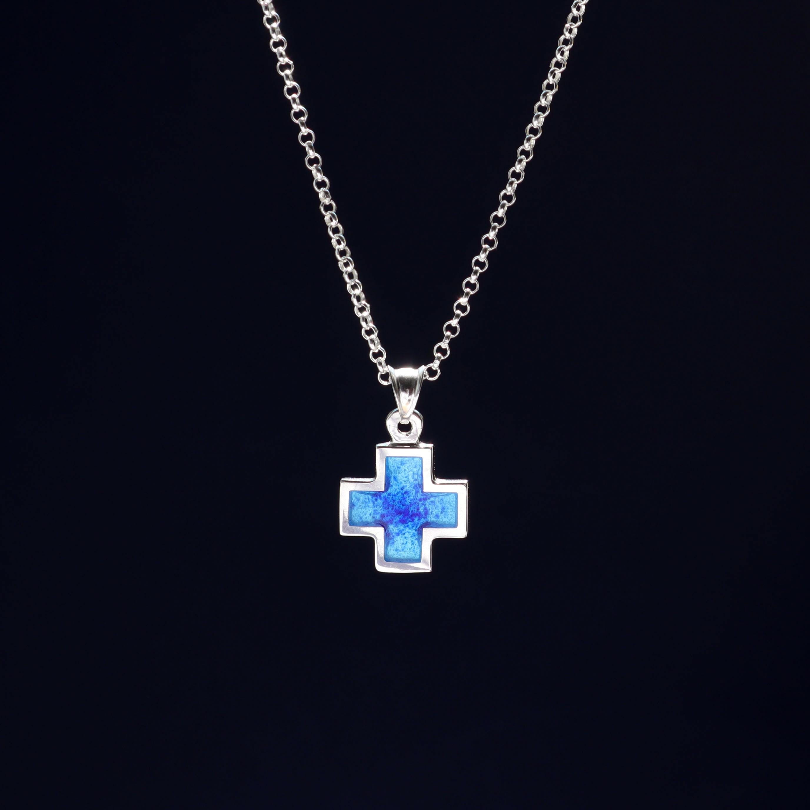 Blue Enamel Cross, Georgian Cloisonne Enamel, Silver Cross Necklace ...