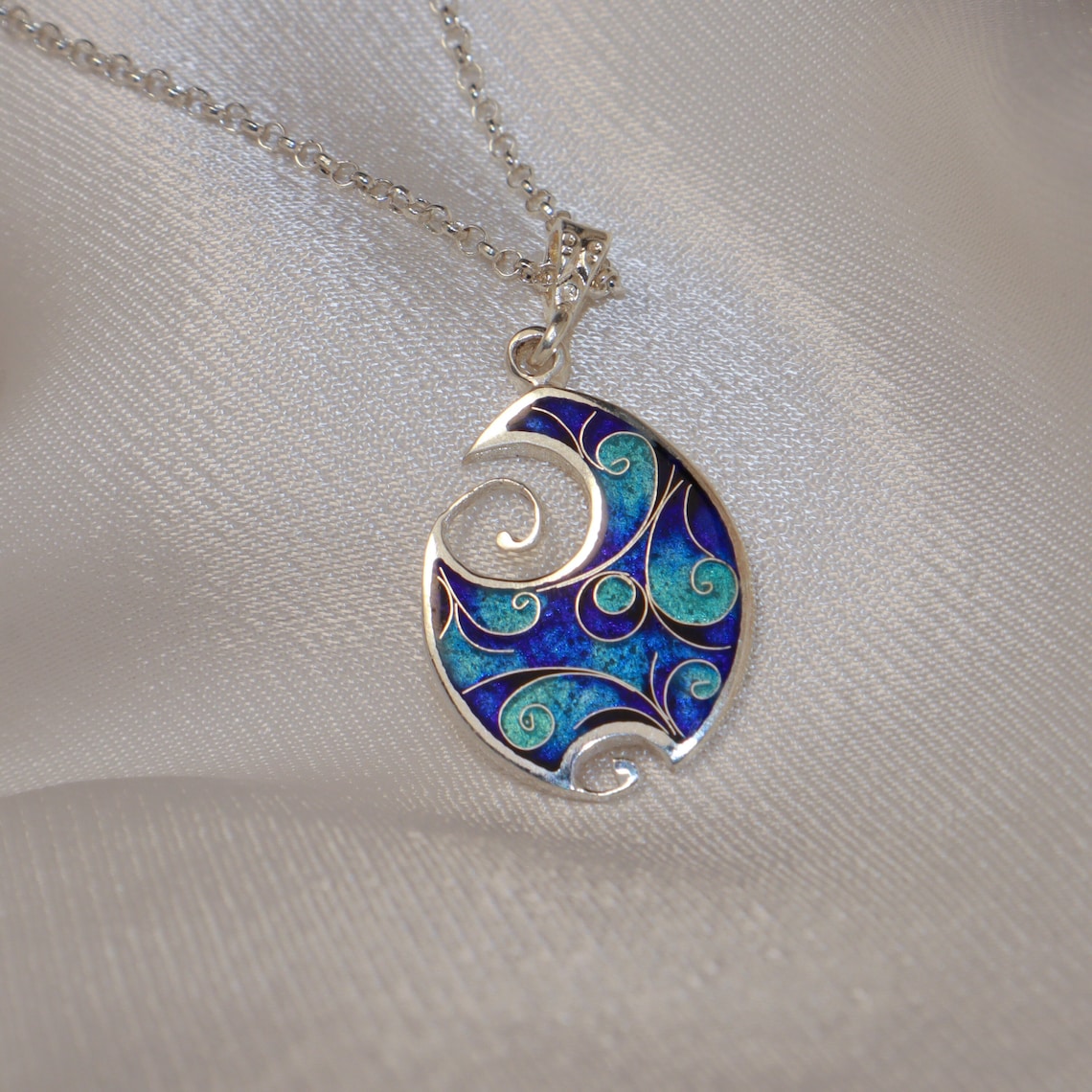 Cloisonne Enamel Jewelry, Blue Enamel Pendant, Georgian Cloisonne ...