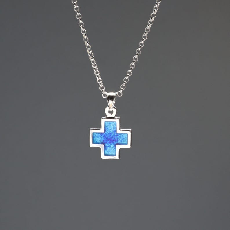 Blue Enamel Cross, Georgian Cloisonne Enamel, Silver Cross Necklace ...