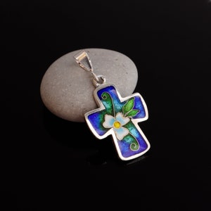 Cloisonne Cross Necklace, Silver Cross Pendant, Orthodox Cross Necklace ...